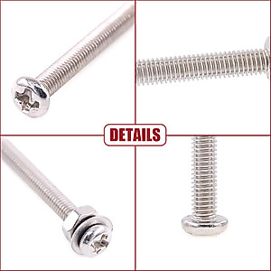 Hilitchi 300-Piece M4 Phillips Pan Head Screws Bolt Nut Lock Flat Washers Assortment Kit, 304 Stainless Steel