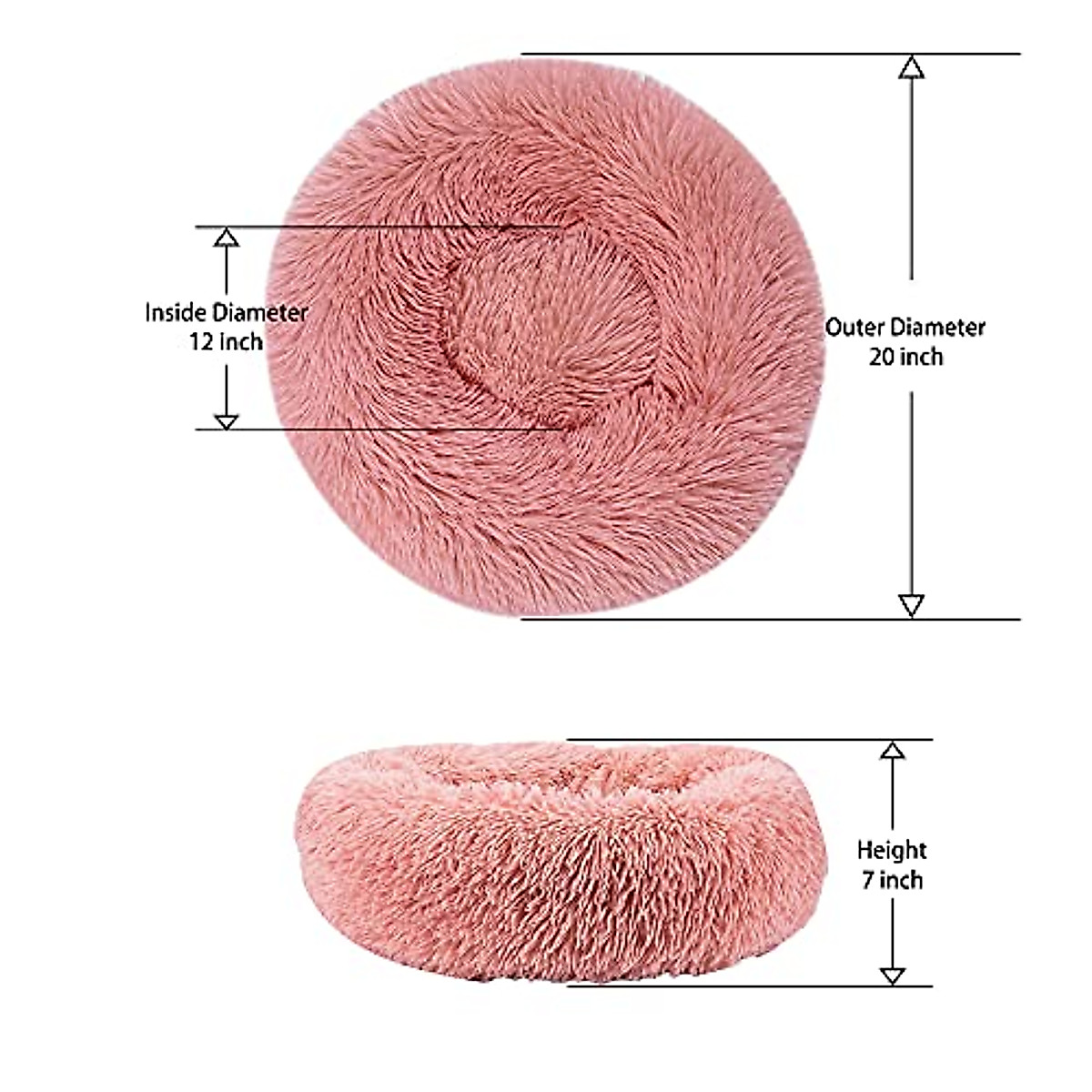 Gavenia Cat Beds for Indoor Cats -20’’x20’’Washable Donut Cat and Dog Bed,Soft Plush Pet Cushion,Waterproof Bottom,Fluffy Dog and Cat Calming and Self Warming Bed for Sleep Improvement,Light Pink