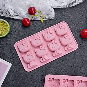 Hello Kitty Silicone molds,Small ice mold,Chocolate tray for Sugarcraft, Birthday Cake Decoration, Gum paste Icing, Candy Chocolate Cupcake Topper Decorating and DIY Baking Tools 8 Cups 2 pack