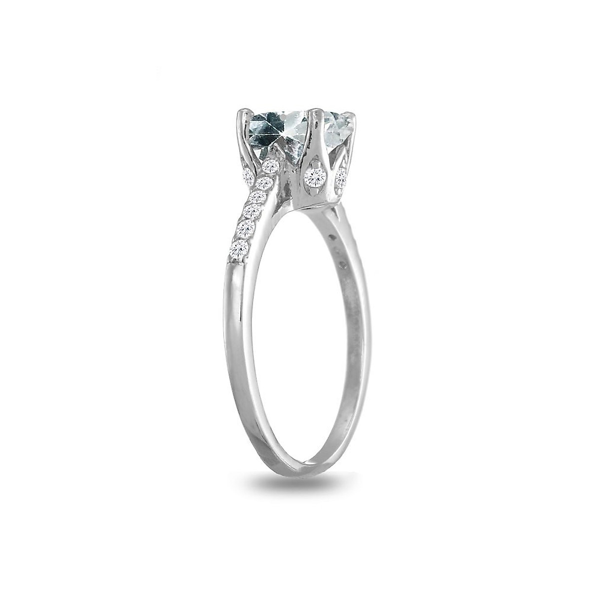 B. BRILLIANT Sterling Silver Genuine Light Aquamarine & White Topaz Oval Crown Ring, Size 5