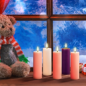 VIHOSE 5 Pcs 6'' Advent Candles Purple Pink White Flameless LED Pillar Candle Set Centerpiece Wreath Accessories Home Decor Seasonal Church Supplies for Xmas Advent Wreath