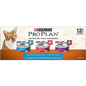 Pro Plan Savor Seafood Entrees Variety Pack Adult Canned Cat Food in Sauce, Case of 12, 3 oz.