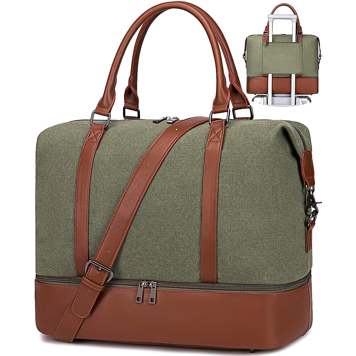 Bluboon Women Ladies Carry-on Tote Weekender Bag with Shoe Compartment, Canvas Overnight Travel Duffle Bag in Trolly Handle