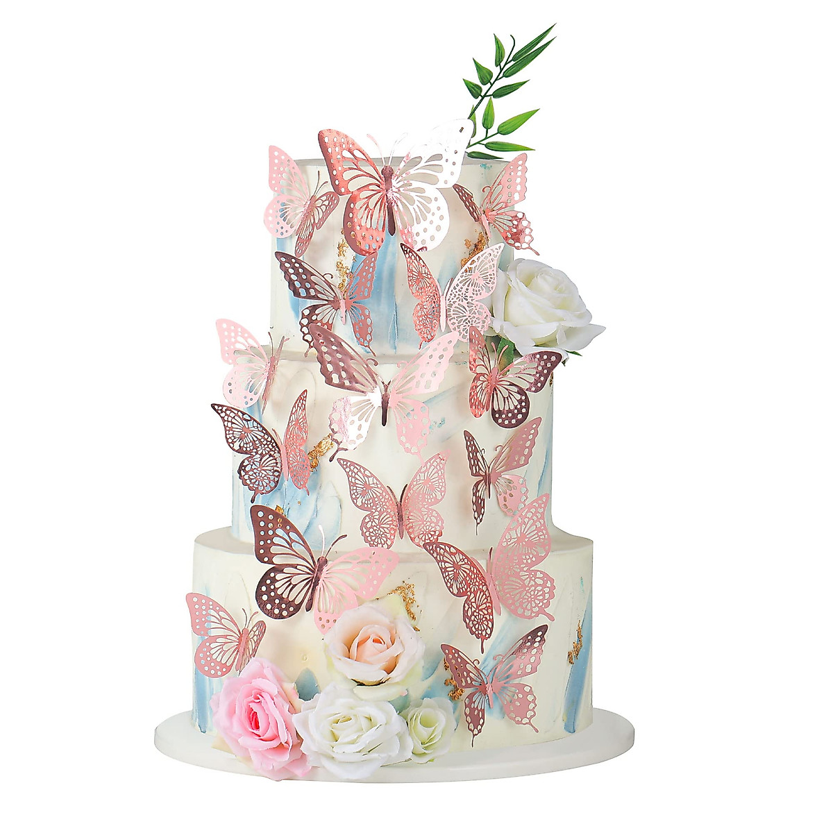 Gyufise 36 Pack Rose Gold Glitter 3D Butterfly Cupcake Toppers Hollow Butterfly Cake Decorations for Birthday Wedding Fairy Party Butterfly Wall Sticker Decal for Background Wall Decoration