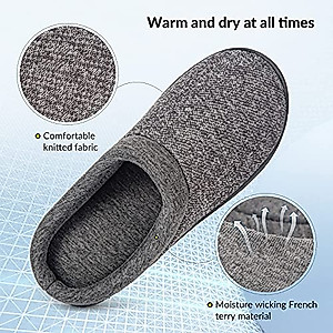 HomeTop Women's Comfort Slip On Memory Foam Slippers French Terry Lining House Slippers w/Durable Sole (Medium / 7-8 B(M) US, Light Gray)