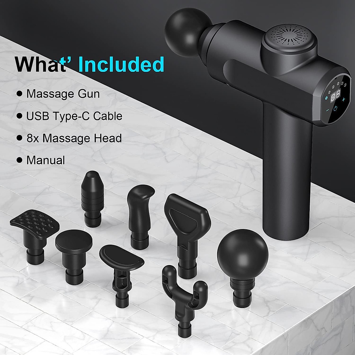 Kelices Massage Gun Deep Tissue Percussion Handheld Body Back Muscle Massager with 8 Massage Heads and LCD Touch Screen for Athletes