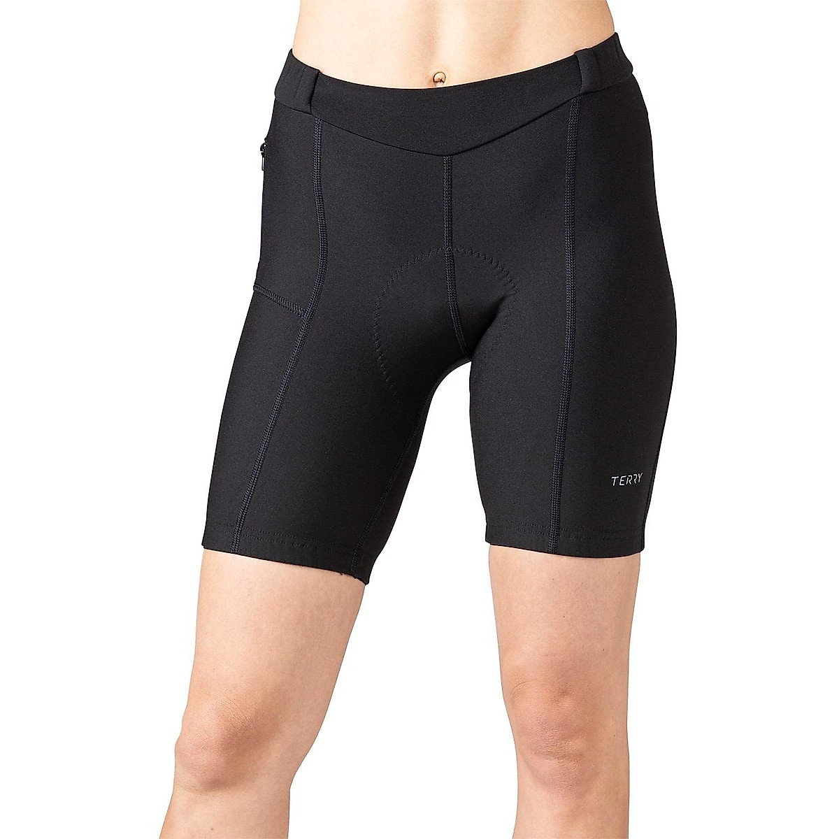 Terry Touring Bike Short Regular 8" Long Womens Padded Cycling Shorts for Women Compression Pockets Leg Grippers - Black, Medium