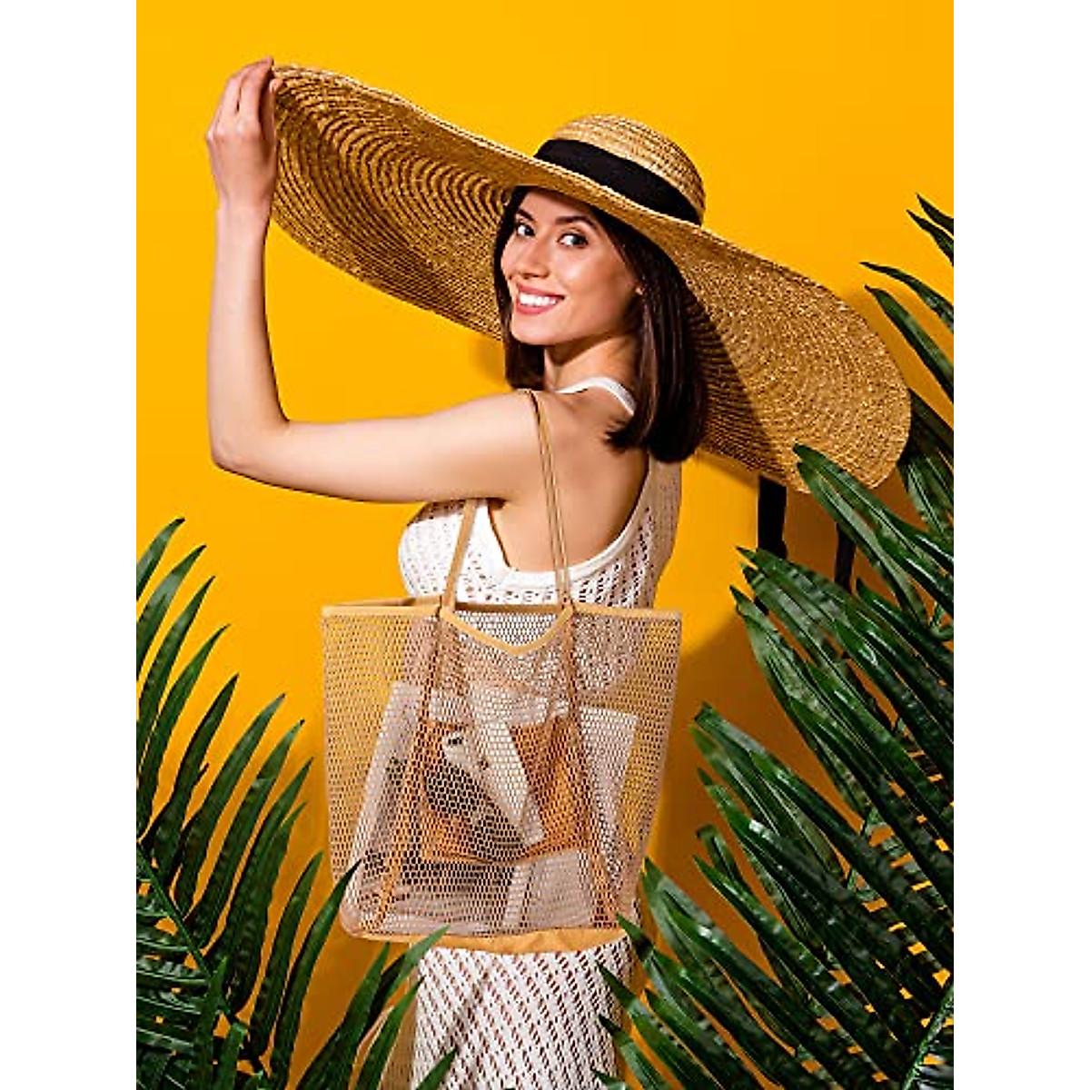 4 Pcs Summer Beach Tote Casual Foldable Mesh Tote Bag Shoulder Handbags Woven Straw Purse Bohemian Wristlet Purses for Women Zipper Wristlet Wallets Straw Clutch Bag for Girls Picnic Vacation