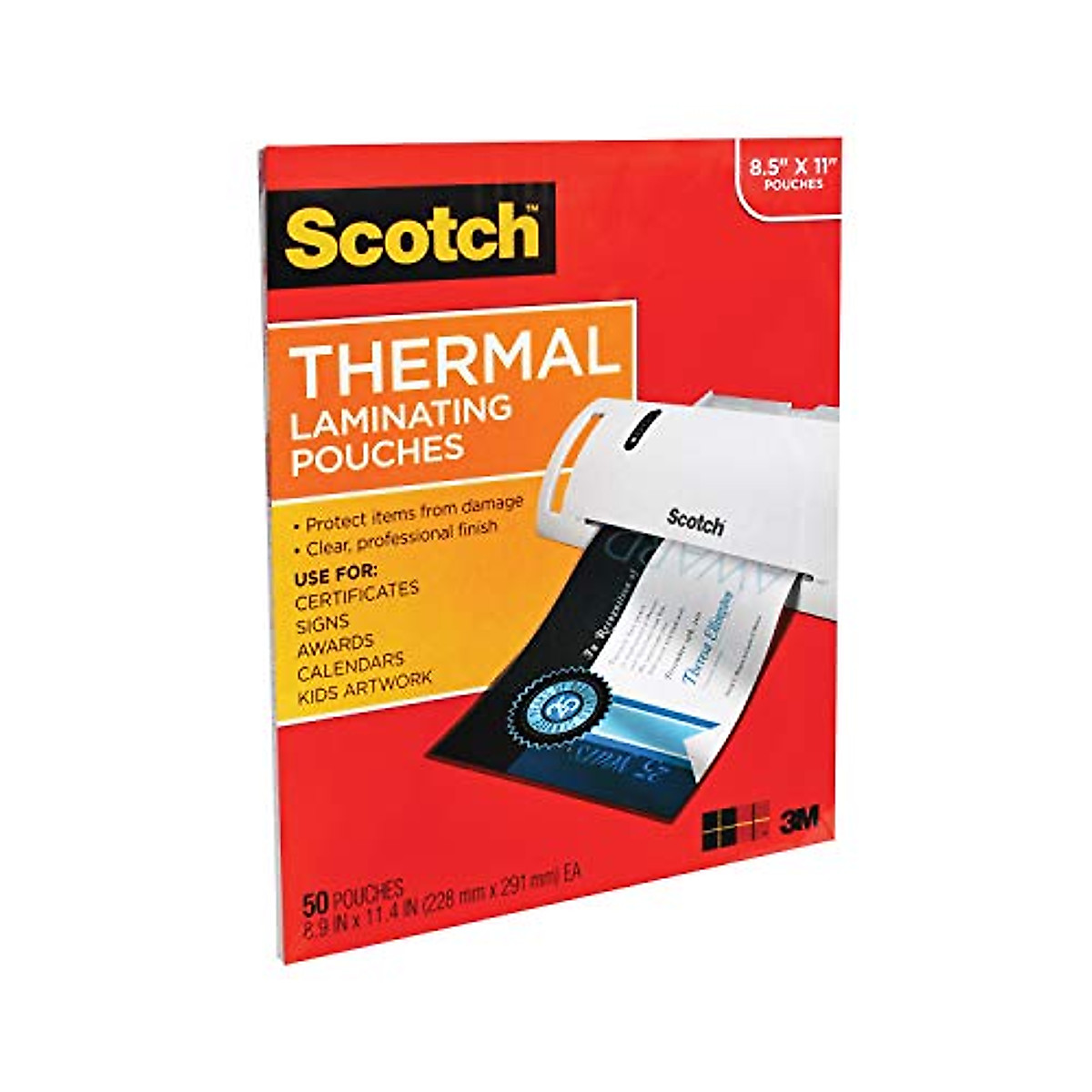 Scotch Thermal Laminating Pouches, 50 Pack Laminating Sheets, 3 Mil, 8.9 x 11.4 Inches, Education Supplies & Craft Supplies, For Use With Thermal Laminators, Letter Size Sheets (TP3854-50)