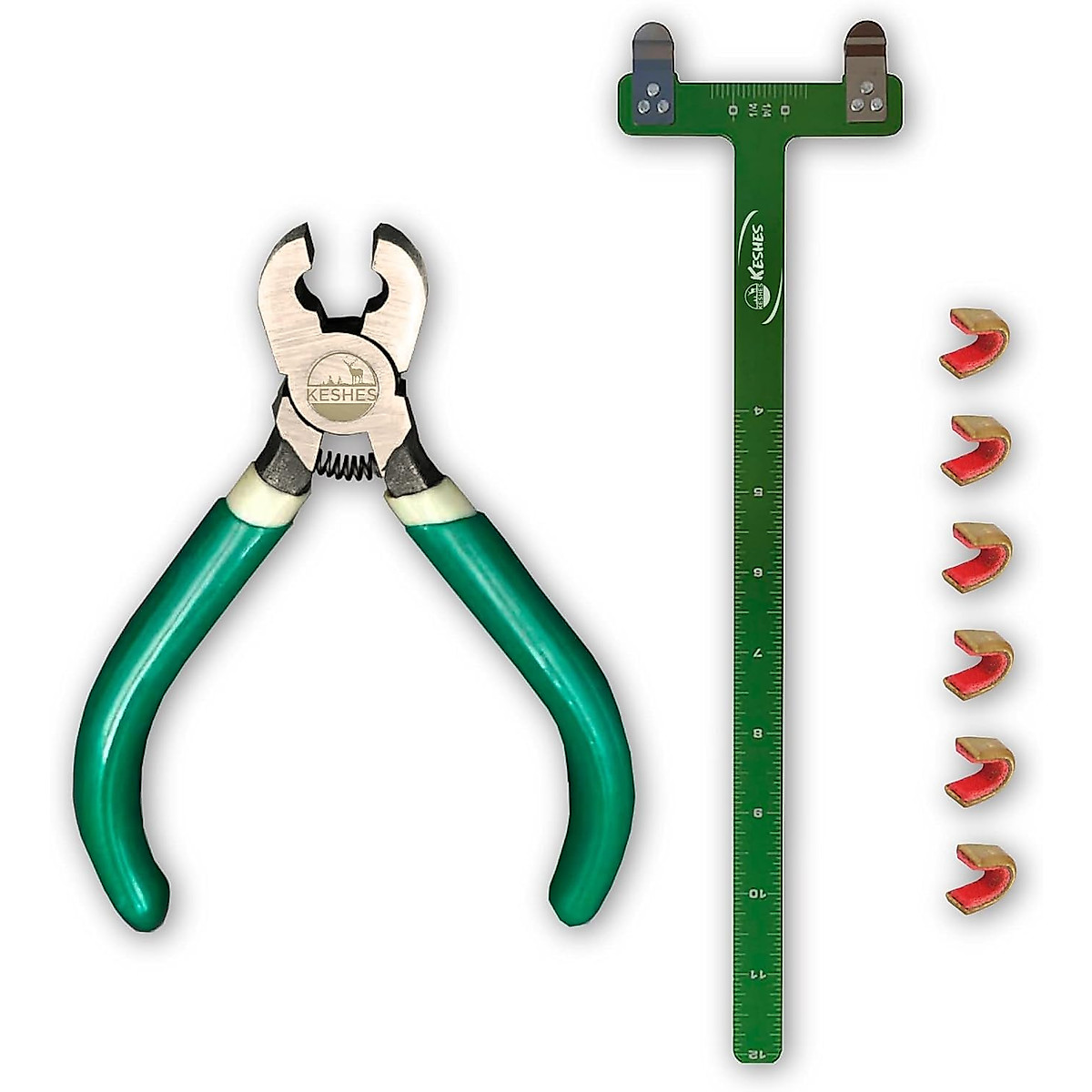 KESHES Bow String Nocking Points Set – T Square Ruler with Plier for Recurve and Compound Bowstring Accessories - Brass Nocks Point Bow Tuning Kit (T-sq, Plier, 6 Nocks Set)