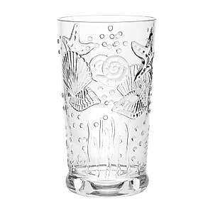 Supreme Housewares 19 oz Water Tumblers Cups, Durable Acrylic Plastic Highball Tumblers, Set of 2, BPA-Free Reusable Stackable Shatter-Proof Plastic Drinkware, HB Tumbler (19 oz, Sealife)