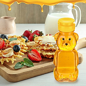 Thenshop 48 Pcs 8oz Plastic Honey Bear Bottle Empty Honey Squeeze Bottle Bear Shaped Honey Containers Honey Bear Cup Bear Honey Bottle Jars with Yellow Flip Top Lid for Storing and Dispensing, Clear