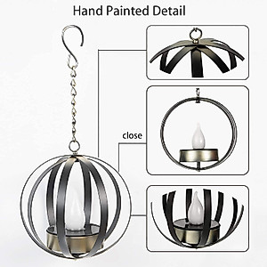 Hanging Solar Lights Outdoor - 2 Pack Small Metal Hanging Tree Lanterns with Retro Design for Patio, Yard, Pathway and Garden Candle Lanterns Retro Lights Decoration