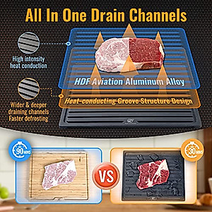4T7 Defrosting Tray for Frozen Meat Quick Thawing, 8MM Extra Thick Plate Board for Steak Pork Chicken, with Grooves to Catch Drips, Non-Stick Thawing Tray Easy to Clean (Defrosting Tray Only)