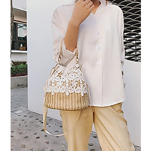 Straw Bag Beach Bag Small Tote Bag Shoulder Bag Flower Lace Handbag Satchel Crossbody Bag Purses 2023