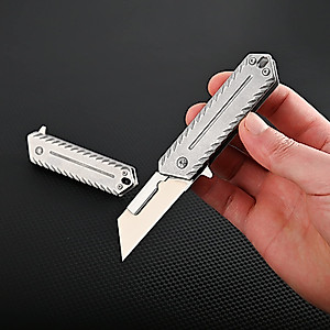 SZHOWORLD Stainless Steel Folding Utility Knife - Heavy Duty Box Cutter for Cartons, Cardboard and Boxes, Quick Change Blades, Extra 10 Blades Included