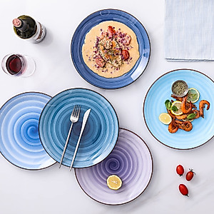 Selamica Ceramic 10 inch Dinner Plates, Large Pasta Dessert Salad Plates, Porcelain Serving Plate for Appetizer, Pancakes, Steak, Set of 6, Black Speckles, Gradient Blue