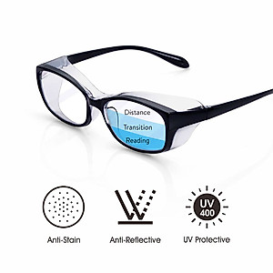 UNCLE SAM Safety Glasses with Side Shields – Blue Light Blocking Multifocal Reading Glasses, Anti-Fog & Anti-Blue Light Lenses, 3-Pair, Multi-Colors