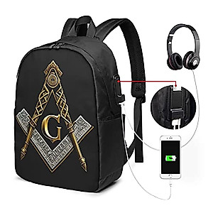 FYCFSLMY Master Mason Masonic Laptop Backpack, Travel Backpack with USB Charging Port, Computer Bag for Men Women