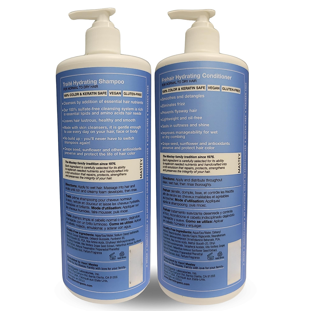 Mastey Paris Professional Cream Hair Care, Sulfate Free, Lipid & Amino Acid Fortified, with UV Blocking Antioxidants - 33 fl oz (Shampoo plus Conditioner)