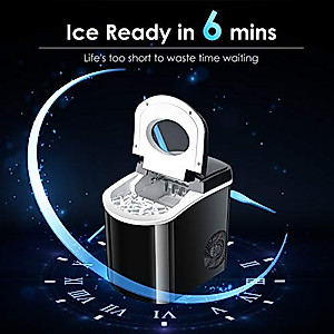 TRUSTECH Ice Makers Countertop, 9 Cubes Ready in 6 Mins, 26lbs in 24Hrs, Self-Cleaning Ice Machine with Ice Scoop and Basket, 2 Sizes of Bullet Ice for Home Kitchen Office Bar Party