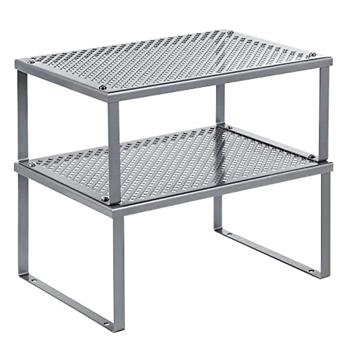 SONGMICS Cabinet Shelf Organizers, Shelf Organizer, Countertop Organizer, Shelf Riser, Stackable, Expandable, Set of 2 Metal Kitchen Counter Shelves, Silver UKCS01SV