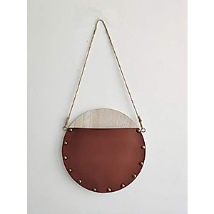 RISEON Handmade Boho Leather Wall Pocket Wall Hanging Decorative Storage Organizer,Natural Rustic Wall Plant Holder Pouch,Small Wall Displsy Bin Organizer