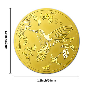 BENECREAT 100pcs Hummingbird Gold Foil Certificate Seals, 2" Leaves Flower Self Adhesive Embossed Stickers Decoration Labels for Envelopes Diplomas Awards Graduation