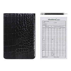 Scott Edward Golf Scorecard Cover Leather Scorecard Holder Statistic and Score Tracking Waterproof Soft Thick (Black Texture)
