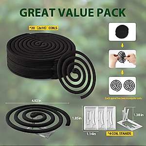 KICKOUTOR Mosquito Repellent Outdoor Patio 20 PCS Natural Citronella Mosquito Coils Incense Deet Free Mosquito Killer with 4 Stands for Camping Backyard Room 5-7 Hours Gnat Mosquito Control