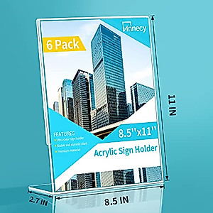 Annecy Sign Holder 8.5x11 6 Pack, Clear Slanted Plastic Sign Holder 8.5 x 11 Standing, Display Vertically Menu, Document, Paper, Suitable Desktop for Coffee, Hotel, Office, Public