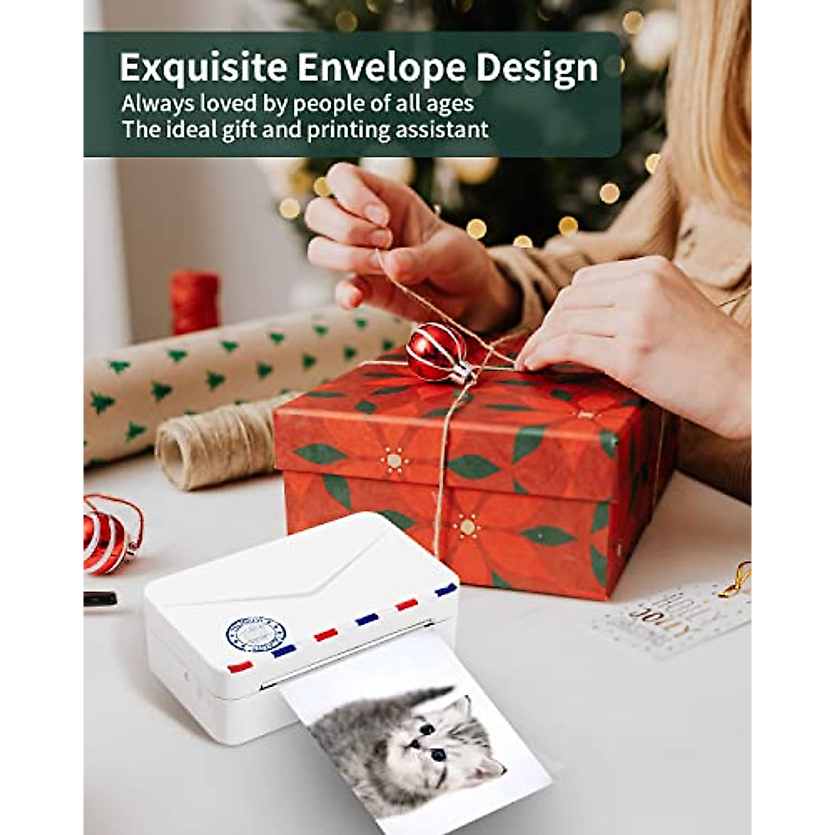 Memoking Thermal Mini Printer - 3" Photo Sticker Printer Machine with Tape 1Roll, M03AS Inkless Bluetooth Printer for Phone&Pad, HD 305DPI Mini Sticker Maker Machine Printer for Photo,Note,Memo Labels