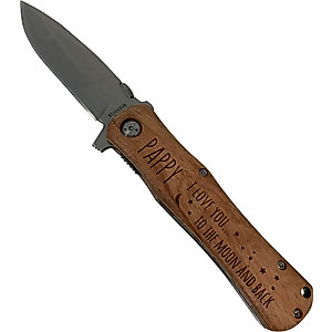 Pappy - I Love You to The Moon and Back Stainless Steel Folding Pocket Knife with Clip, Wood