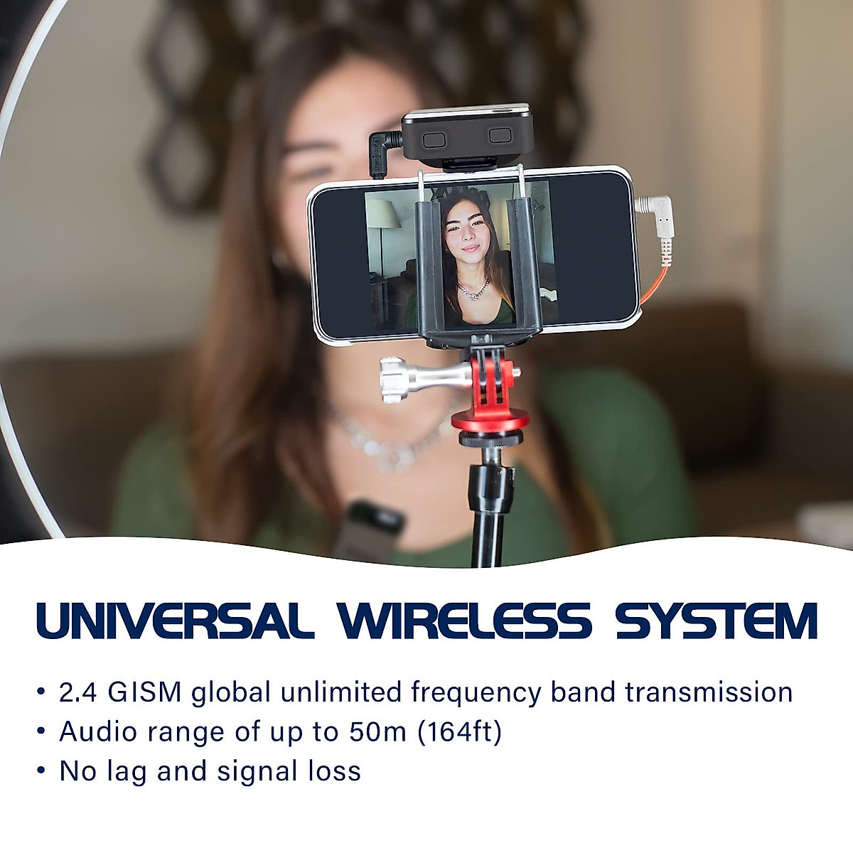 RELACART Mi1 Wireless Lavalier Microphone, 2.4G Wireless Lapel Mic System with 1 Transmitter and 1 Receiver Compatible with DSLR Camera, Camcorder, Smartphone for Vlogging, Streaming, YouTube