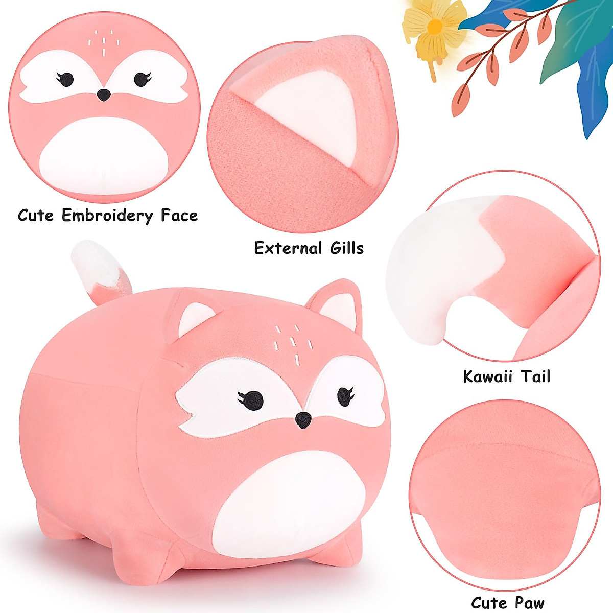 Fox Plush Stuffed Animal-16" Pink Fox Plush Pillow, Cute Plushies, Stuffed Fox Plush Toy Kawaii Pink Stuffed Animal Fox Plushie Hugging Pillow Christmas Birthday Gifts for Kids Girls Boys Girlfriend