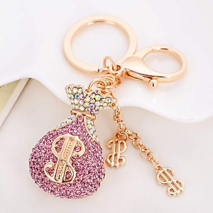 YQIMYIM Dollar Symbol Shape Keychain Keyring Sparkling Crystal Rhinestones Key Chain Creative Gifts Accessories (Pink)