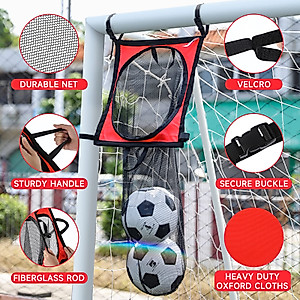 Soccer Target Goal Net and Soccer Ball Bag: 3 in 1 Top Bins Target Goal and Equipment Bag, Multi-Sport Target Net Easy to Attach and Detach to The Goal for Shooting Accuracy Training