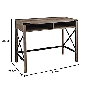 Walker Edison Callum Modern Farmhouse Metal X Writing Desk, 42 Inch, Grey Wash