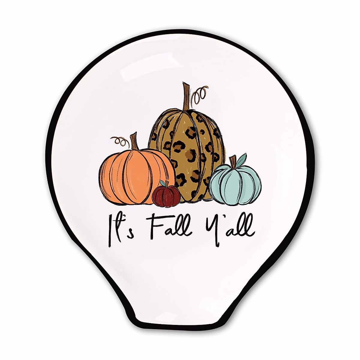 JarThenaAMCS Fall Spoon Rest Leopard Pumpkin Ceramic Spoon Holder Seasonal Sauce Dishes Farmhouse Fall Thanksgiving Coffee Spoon Holder Ring Dish for Stove Top Cooking Utensil Kitchen Office Decor