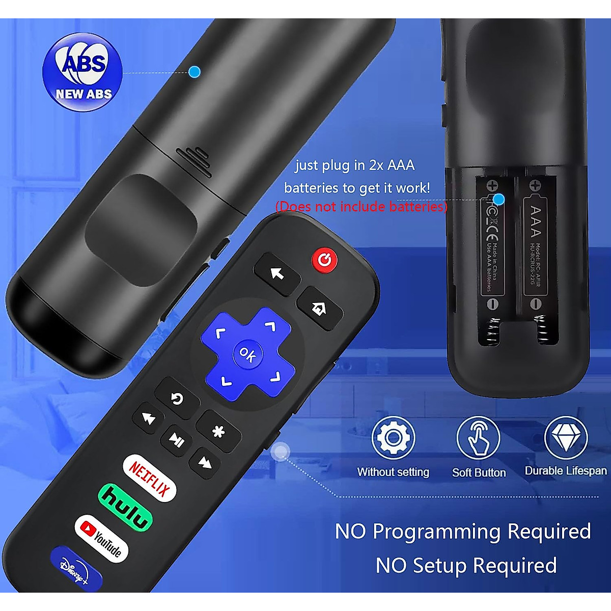 (Pack of 2) Universal Remote Replaced Control Only for Roku TV, MOBKAJUI Remote Compatible for TCL/Hisense/Onn/Sharp/Element/Westinghouse Roku Series TVs, (Not for Roku Stick and Box)