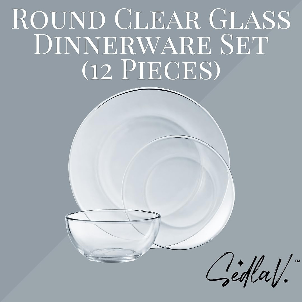 SEDLAV Round Clear Glass Dinnerware Set (12 Pieces)