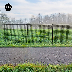 Fetcoi Metal Garden Fence Panels, 7 Panels +Gate, Outdoor Dog Pet Fence Animal Barrier Decorative Garden Fencing Border Fence for Yard Patio, 3.4ft Tall