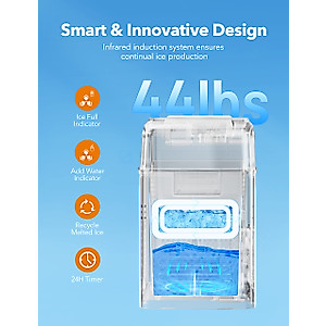 Nugget Ice Maker Countertop 44lbs, Pebble Ice Maker Machine, 15mins Ice-Making, Self-Cleaning, 4lbs Ice Backet, 2.2L Water Tank, Sonic Ice Maker for Home Office Bar Party