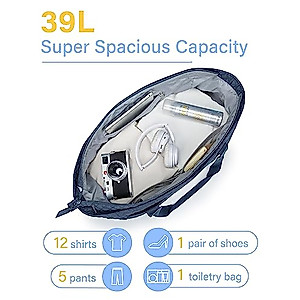BAGSMART Weekender Overnight Bag 39L Large Travel Duffle Bag for Women, Quilted Cotton Sports Gym Bag with Shoe Compartment, Carry-on Bag with Multiple Pockets, Machine Washable(Navy Blue)