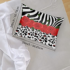 Satin Pillowcase for Hair and Skin Leopard Zebra Print Rose Silk Pillowcase with Zipper, Soft Silky Pillow Cover Standard Size (20x26 Inches), Slip Cooling Satin Pillow Cases