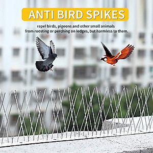 Recie Bird Spikes, Stainless Steel Bird Spikes for Outside Pigeons and Other Small Birds - 30 Packs, 32.5ft