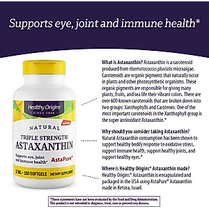 Healthy Origins Triple Strength Astaxanthin (Complex), 12 mg - Supports Heart Health, Immune System & Joint Health - Gluten-Free Supplement - 150 Softgels