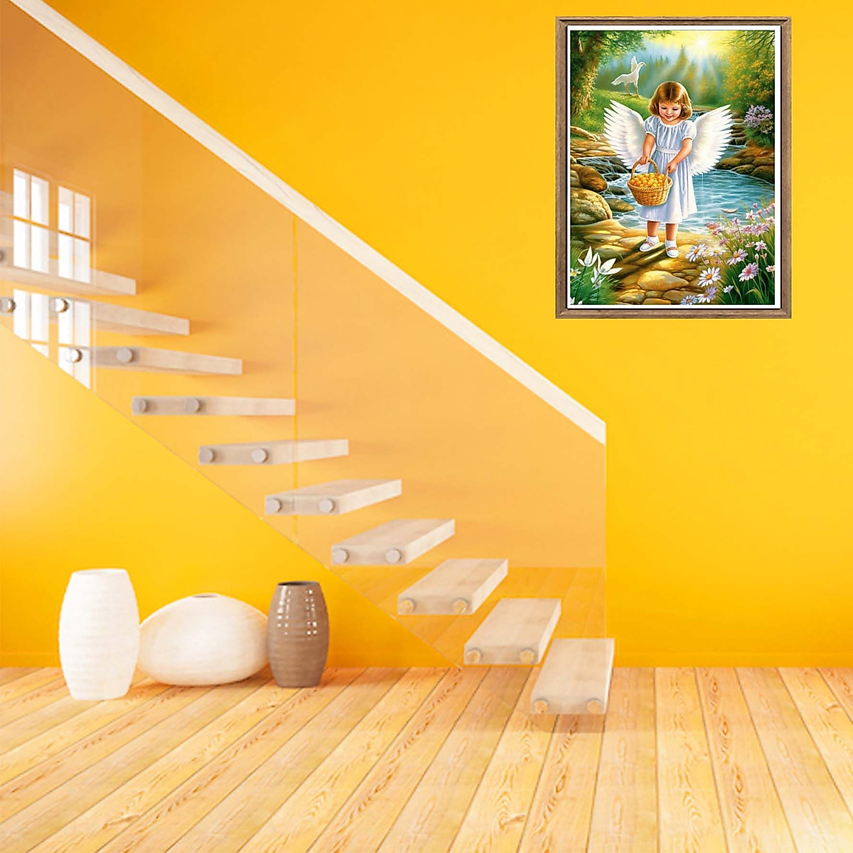 Bimkole 5D Diamond Painting Kits Angel Girl, Full Drill Flowers DIY Rhinestone Embroidery Set Paint with Diamonds Art by Number Kits Cross Stitch Home Wall Craft Decoration 12X16 inch