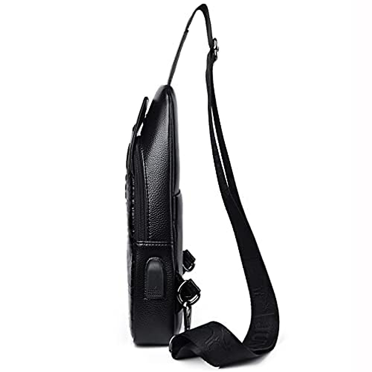 Leather Sling Bag Crossbody Backpack for Men Outdoor Travel Hunting Hiking Shoulder Chest Pack Camping Casual Daypack Black