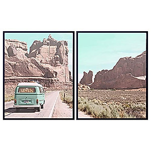 Desert Cactus Travel Photo Set - 8x10 Volkswagen Van Picture Posters - Gift for American West Photography Fans - Unframed Wall Art Prints